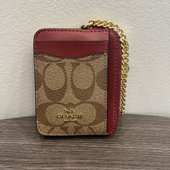 Coach | Bags | Coach Zip Card Case In Signature Red Mini Wallet Cherry ...